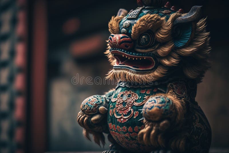 Chinese Lion Dance Portrait with Dark Background Stock Illustration ...