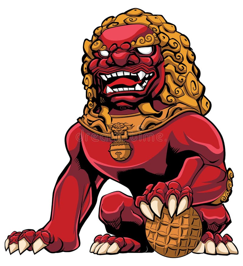 A Chinese Lion Raising it`s Head, in Various Colors and Presented in ...