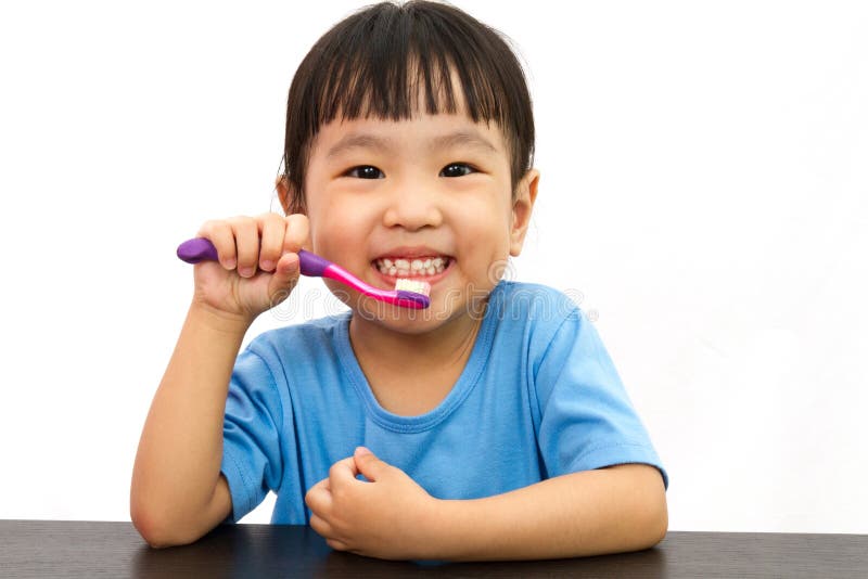 Chinese Little Girl Brushing Teeth Stock Image - Image of healthy ...