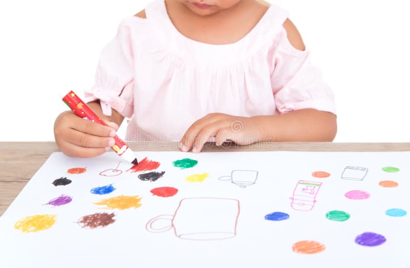 Chinese Little Girl is Practicing Drawing Seriously Stock Image - Image ...