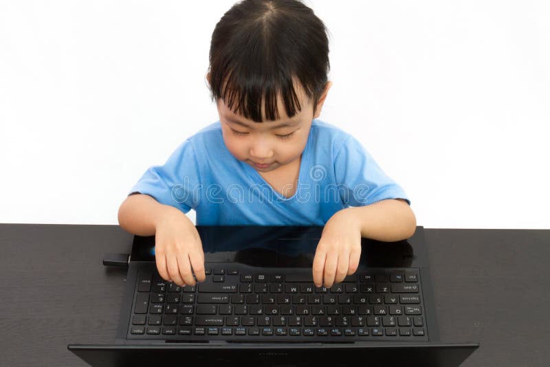 Chinese Little Girl Using Laptop Stock Image - Image of child, asian ...