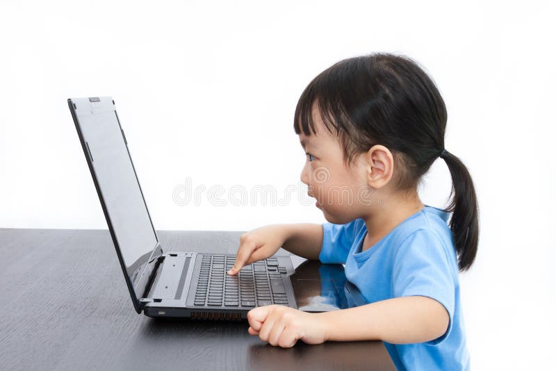 Chinese Little Girl Lying Down with Laptop Stock Photo - Image of ...