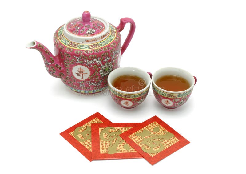 Chinese Longevity Tea Set and Red Packets Stock Image - Image of gold ...