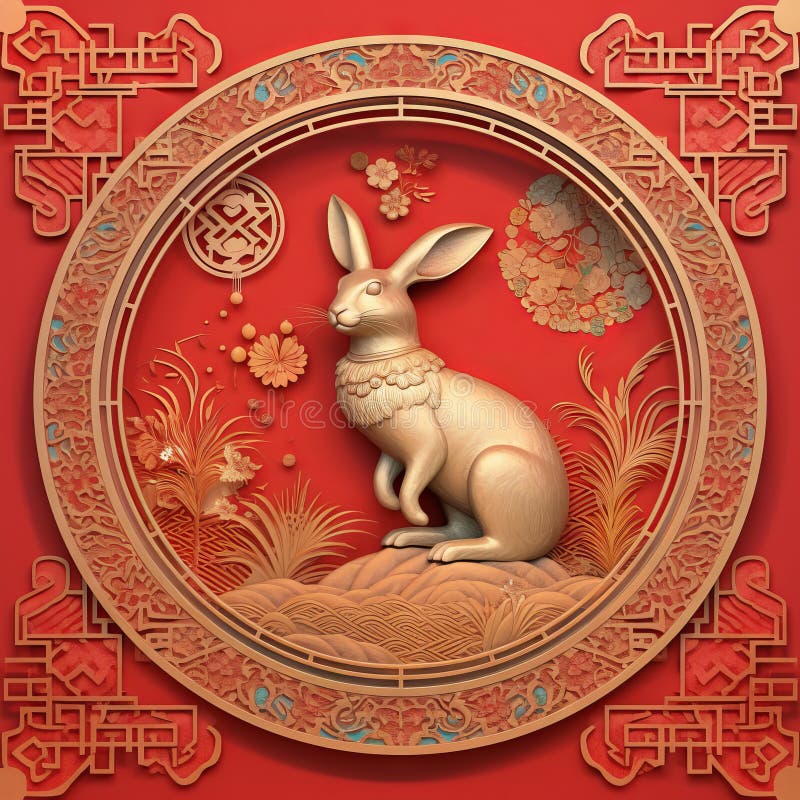 Chinese Lunar New Year of the Rabbit Stock Illustration - Illustration ...