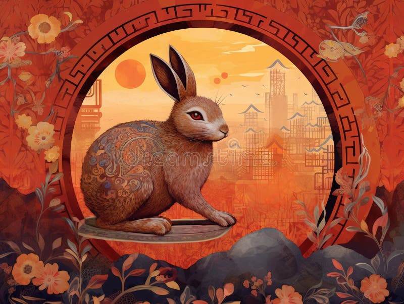 Chinese Lunar New Year of the Rabbit Stock Illustration - Illustration ...