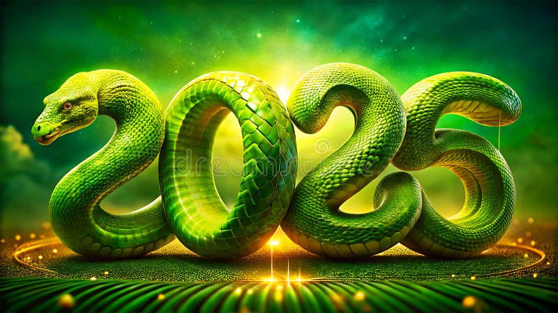 A Chinese Lunar Snake of the Year 2025 with a Swirling, Green Snake ...