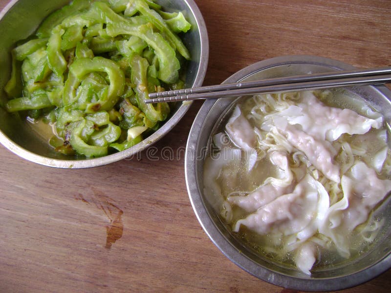 Chinese Lunch Dumpling Soup & Bitter Melon Stock Photo - Image of food ...