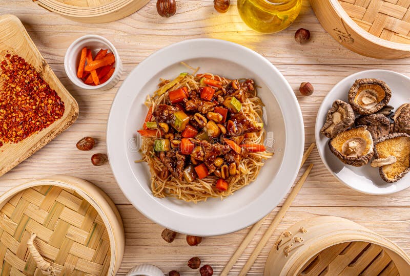 Chinese main course stock photo. Image of fried, colorful - 204806206