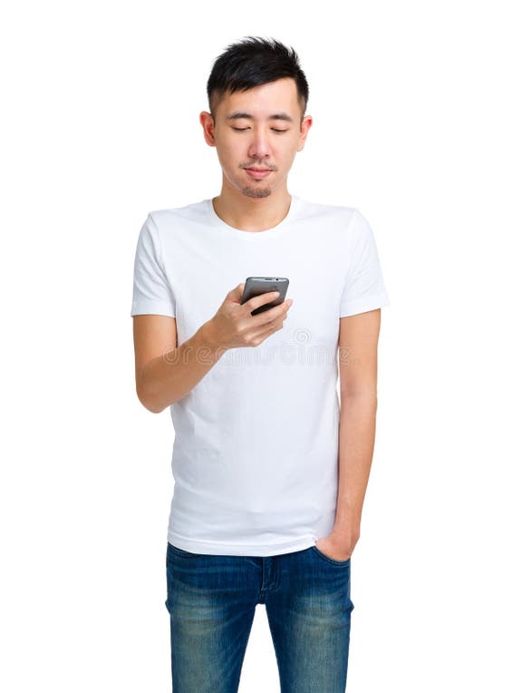 Chinese Man Using Smartphone Stock Image - Image of holding, smile ...