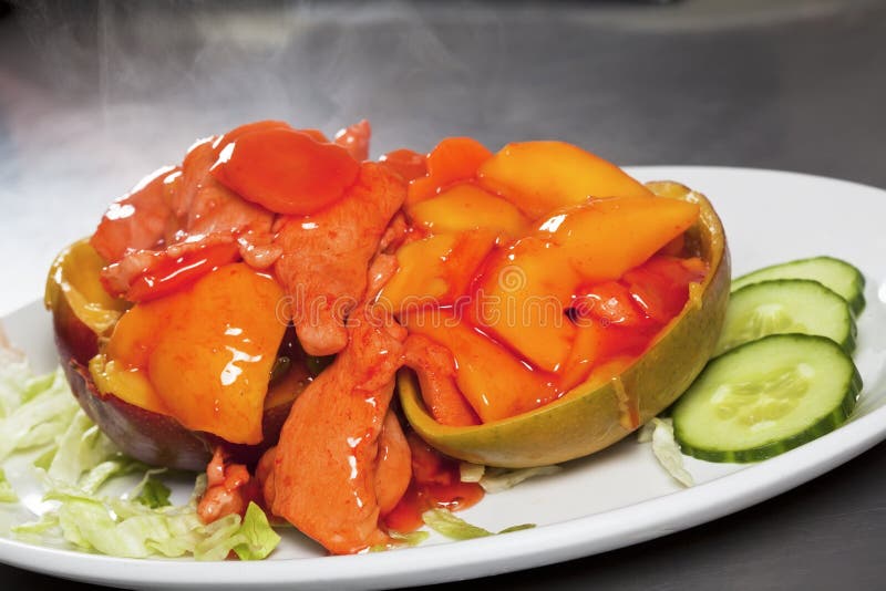 Chinese Mango Chicken Dish Close-up Stock Photo - Image of fruit ...
