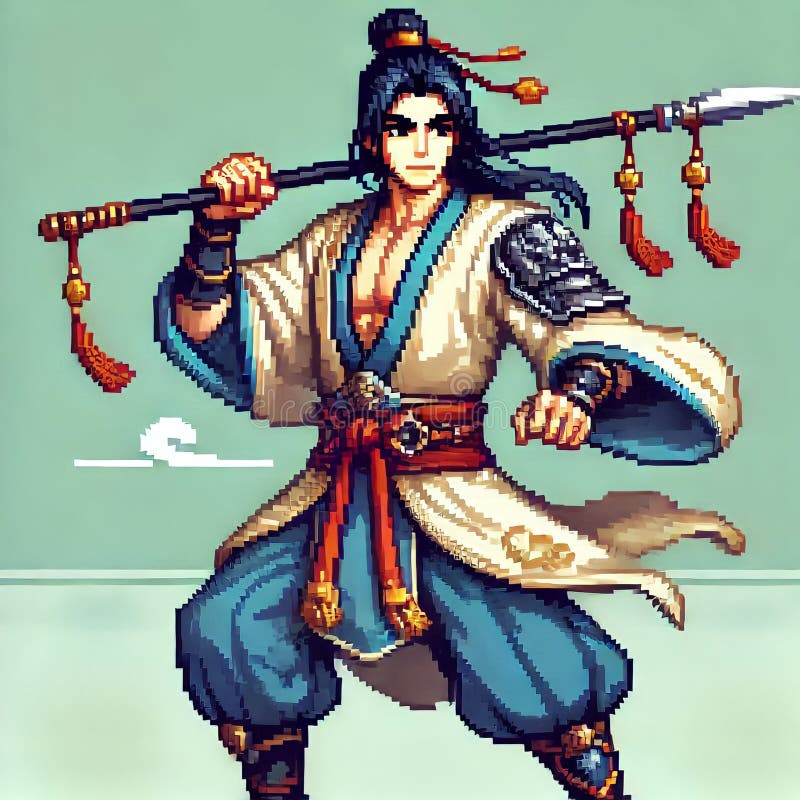 Chinese Martial Arts Vector Design Carrying a Spear, Pixel Art Stock ...