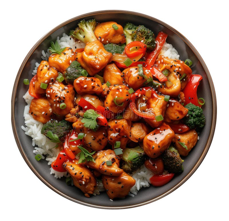 Chinese Meal on Plate Isolated Top View Stock Illustration ...