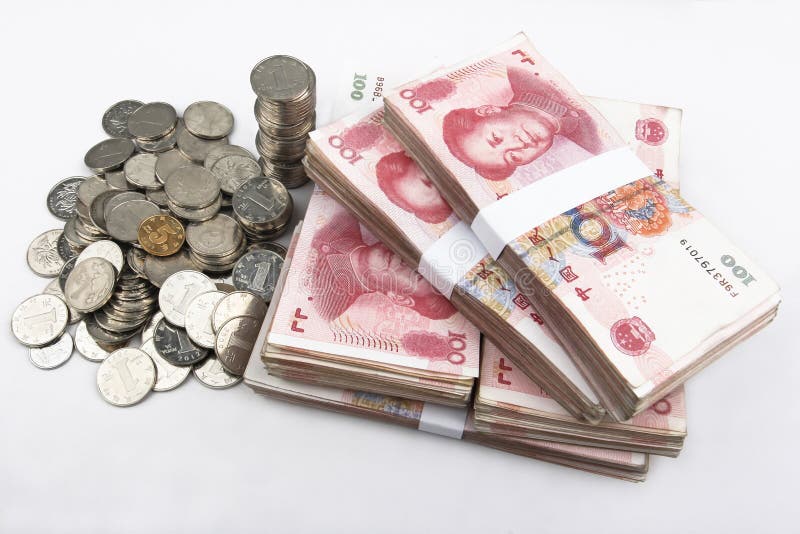 Coins And 100 Yuan Cash Of RMB Stock Photo - Image of dollar, hand ...