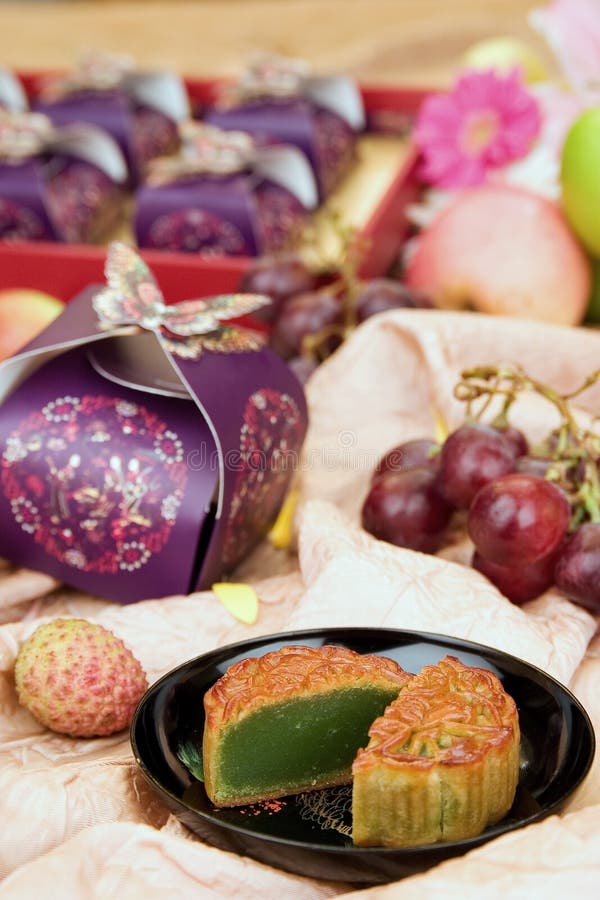 Chinese Moon Cake with Rose Tea. Stock Image - Image of interior ...