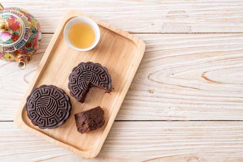 Chinese Moon Cake Dark Chocolate Flavour Stock Photo - Image of gourmet ...