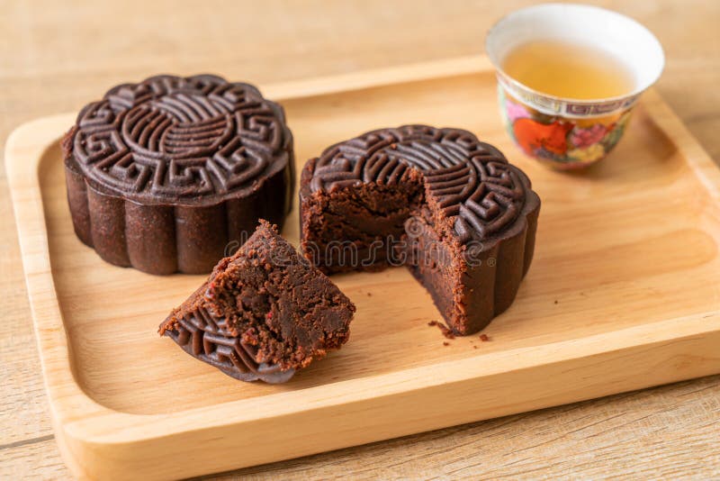 Chinese Moon Cake Dark Chocolate Flavour Stock Image - Image of cake ...