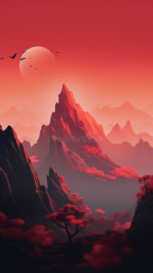 Chinese Mountains in a Light Red Gradient. AI Generated Stock ...