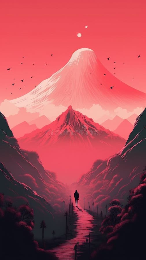 Chinese Mountains in a Light Red Gradient. AI Generated Stock ...