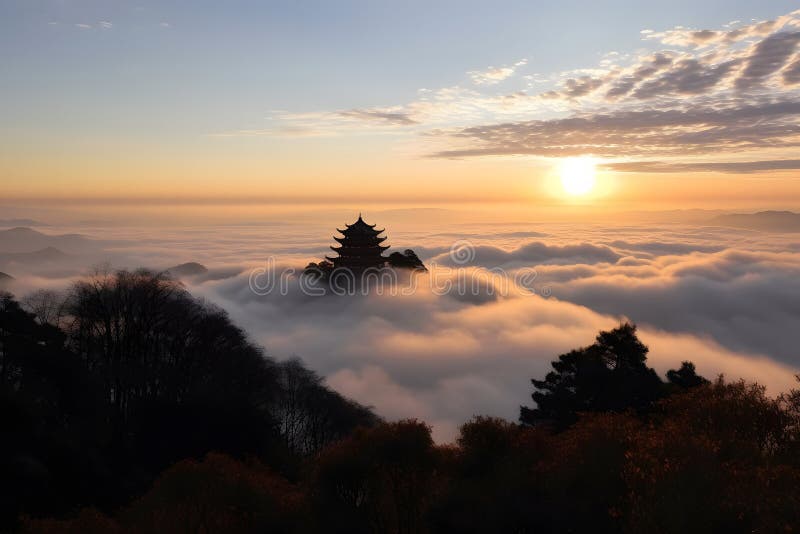 Chinese Mountains in the Mist Sunrise. Neural Network AI Generated ...