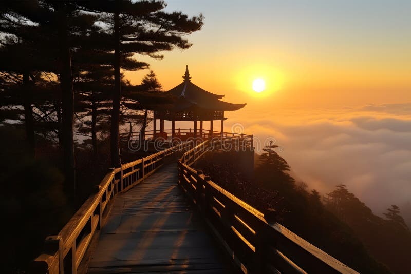 Chinese Mountains in the Mist Sunrise. Neural Network AI Generated ...