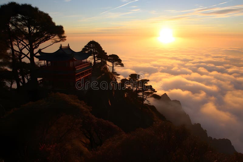 Chinese Mountains in the Mist Sunrise. Neural Network AI Generated ...