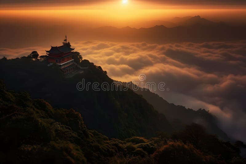 Chinese Mountains in the Mist Sunrise. Neural Network AI Generated ...