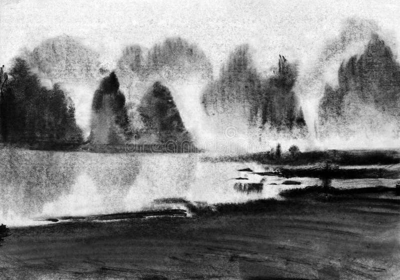 Chinese Mountains in the Mist Stock Illustration - Illustration of ...