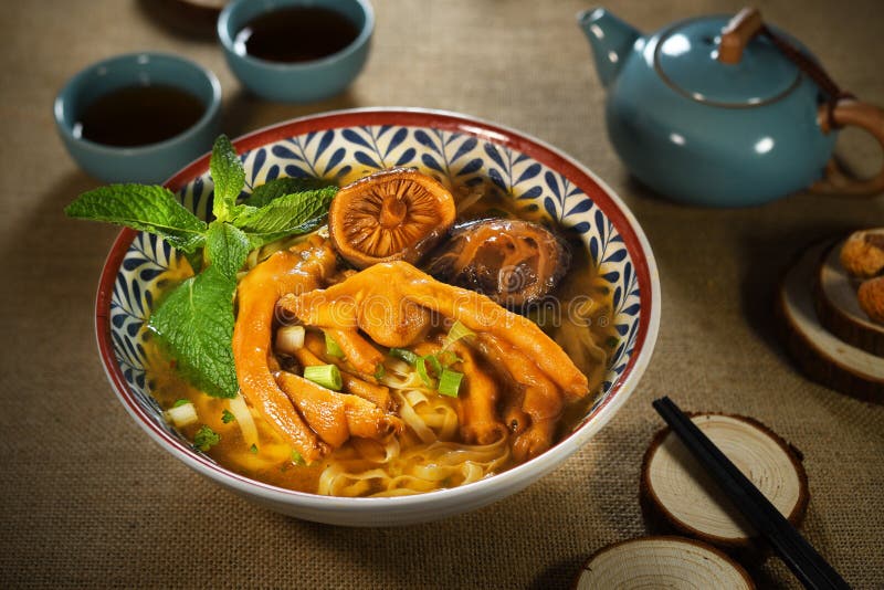 Mushroom Duck Feet Soup Noodle Stock Photo - Image of cuisine, soup ...