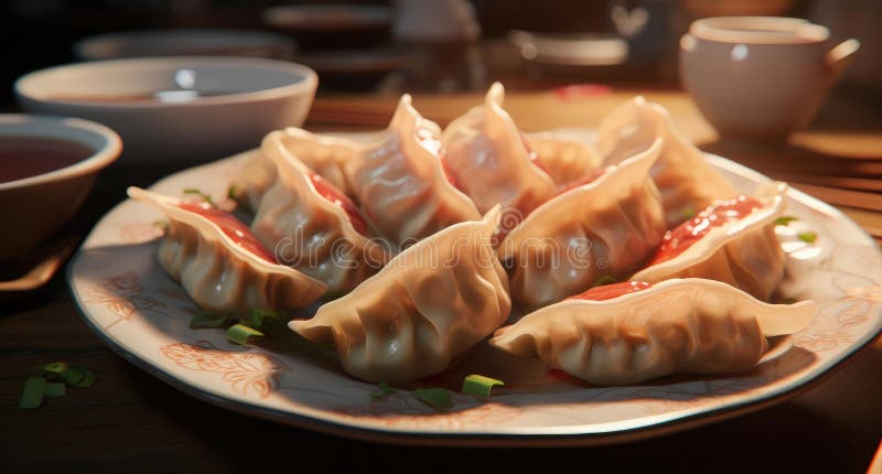 Chinese National Dish - Jiaozi Stock Illustration - Illustration of ...