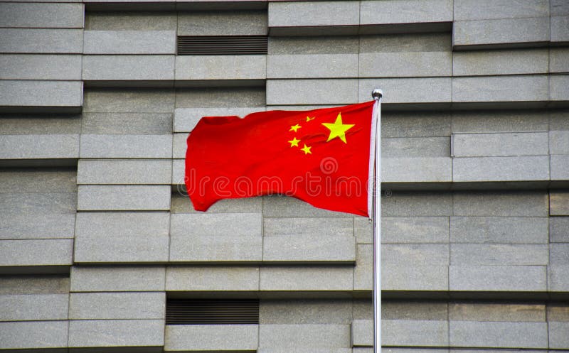 Chinese National Flag in Front of the Building. Stock Image - Image of ...