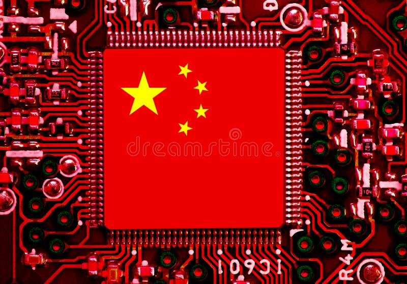 Chinese National Flag Overlaid on PC Micro Chip on Integrated Circuit ...