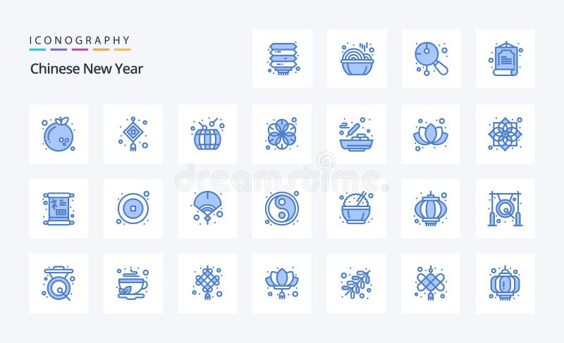25 Chinese New Year Blue Icon Pack Stock Vector - Illustration of soup ...