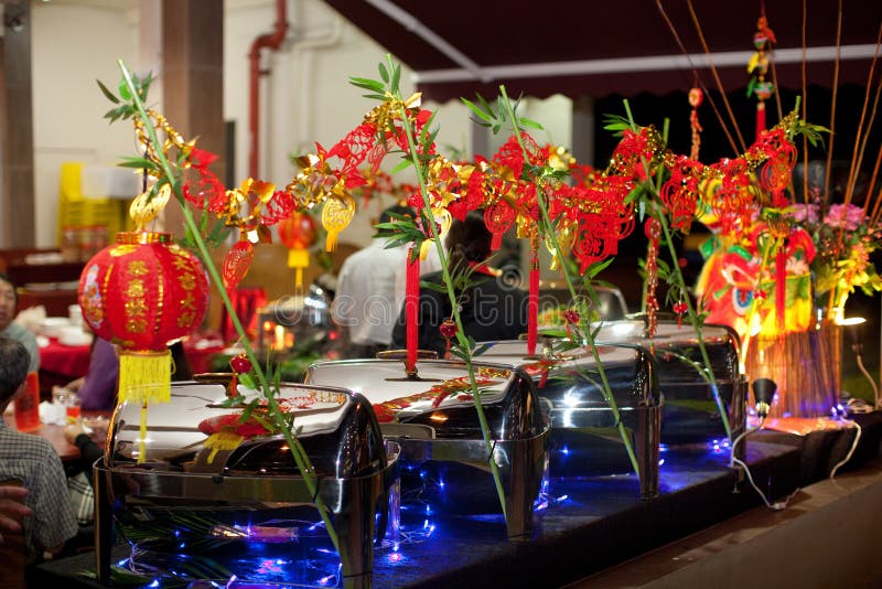 Chinese New Year Buffet Setting Stock Image - Image of buffet, satay ...