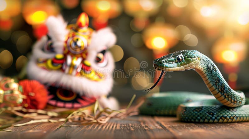 Chinese New Year Celebration with Lion Dance and Serpent Stock Photo ...