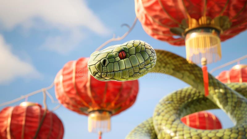 Chinese New Year Celebration: Snake Lanterns Against Blue Sky Stock ...