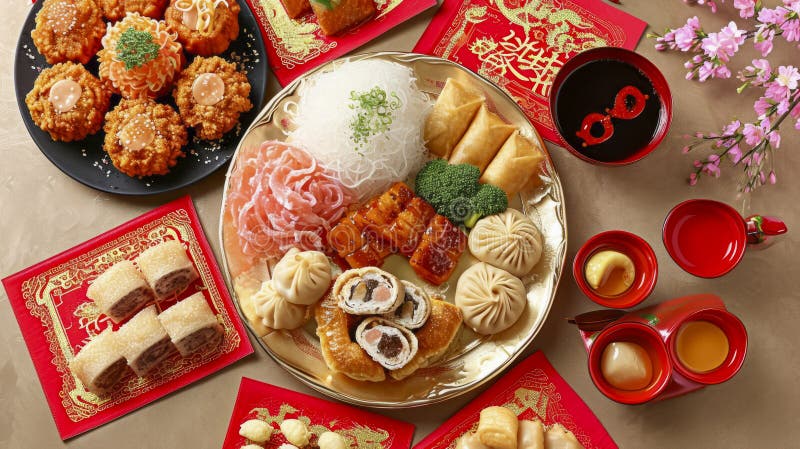 Chinese New Year Dinner Setting on Table in Asian Setting with Plates ...