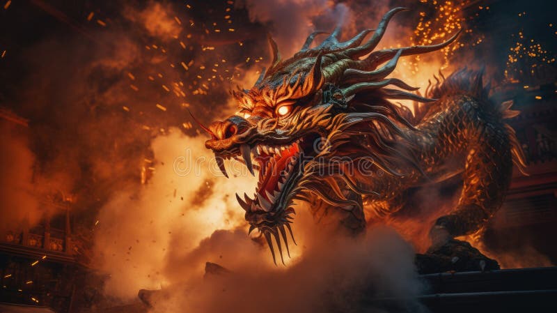 Chinese New Year Dragon in the Fire Stock Illustration - Illustration ...