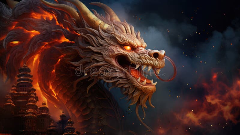 Chinese New Year Dragon in the Fire Stock Illustration - Illustration ...