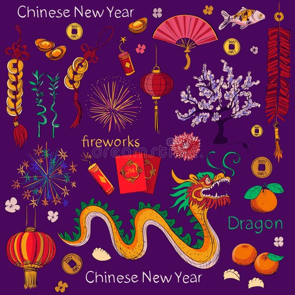 Chinese New Year elements stock vector. Illustration of asian - 65552871
