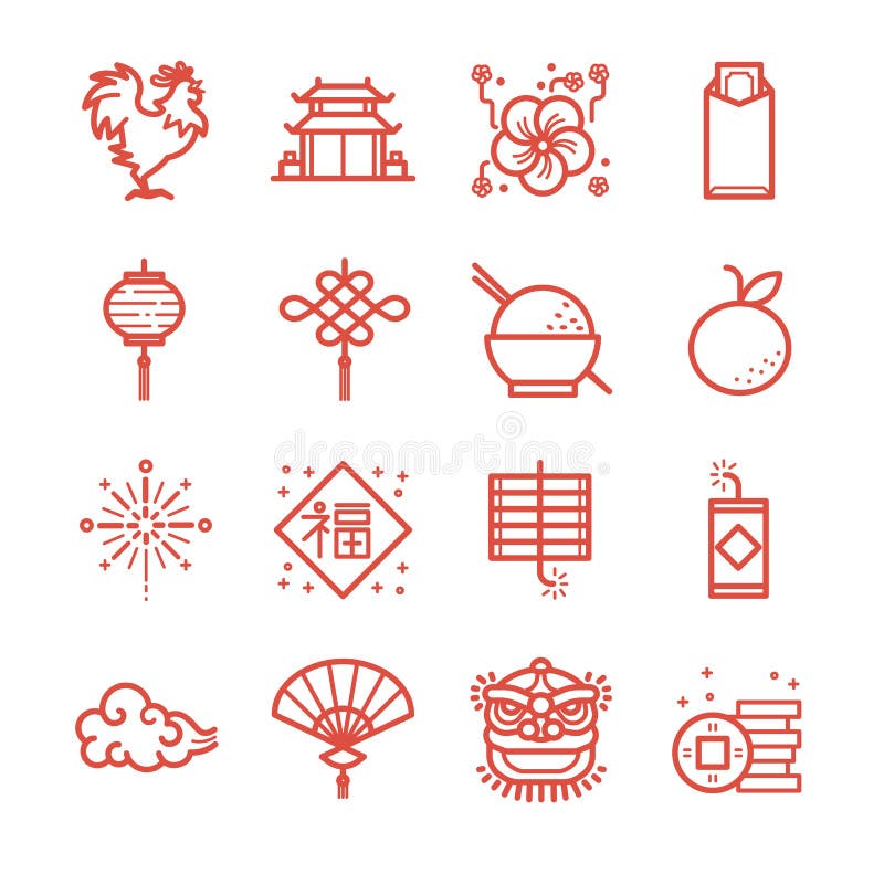 Chinese Lion Dance Color Icon Set. Included the Icons As Performances ...