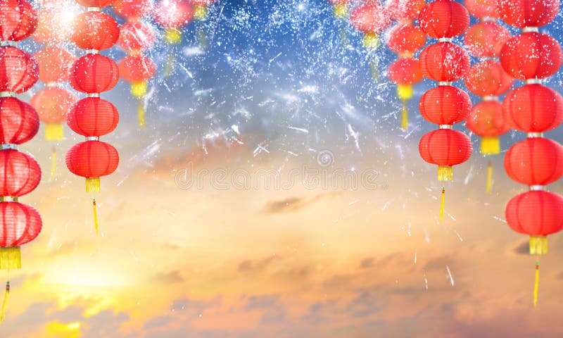 Chinese New Year Lanterns and Firework Stock Image - Image of happy ...