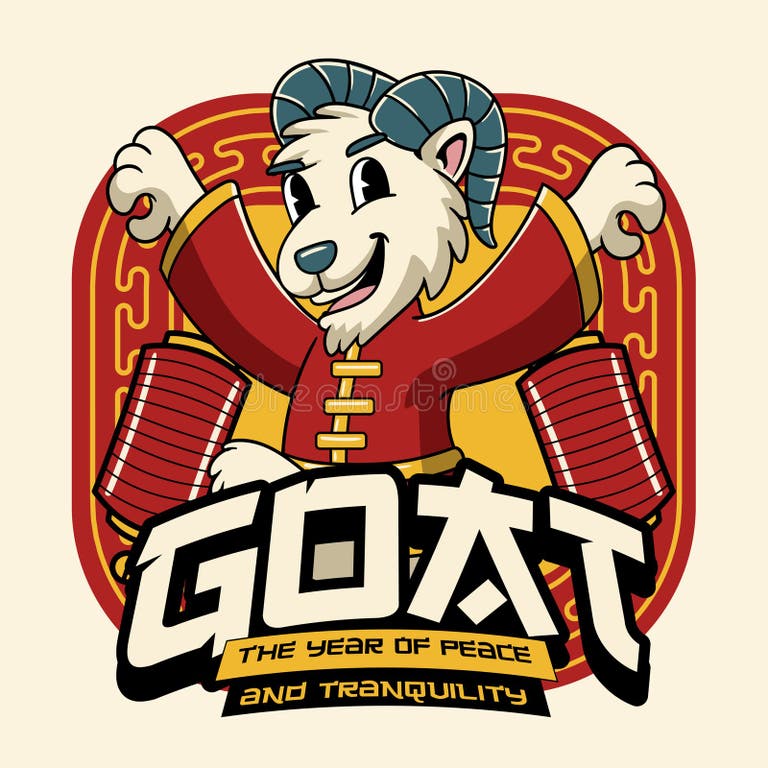 Lunar New Year Shio Goat Zodiac Cartoon Character in Retro Vintage ...
