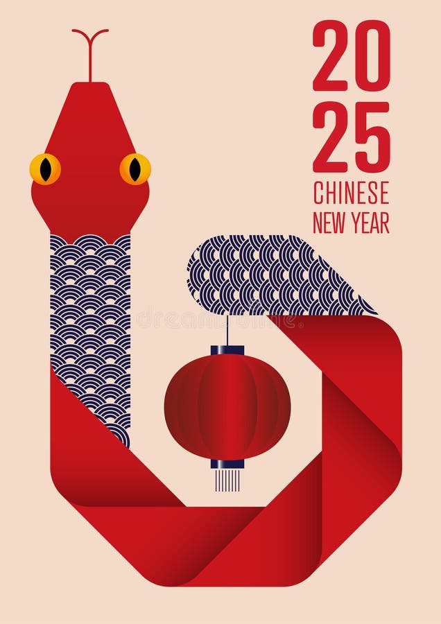 Chinese New Year 2025 Minimal Flat Design Style Decorated with Snake ...