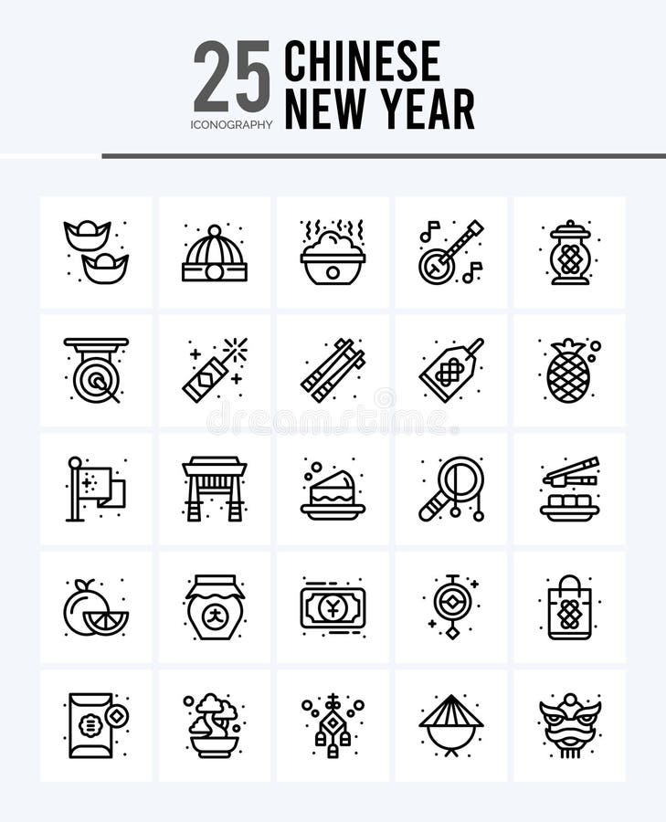 25 Chinese New Year Outline Icons Pack Vector Illustration Stock Vector ...