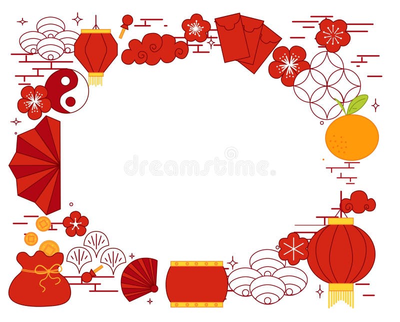 Chinese New Year Oval Frame Template for Your Text. CNY Related Objects ...