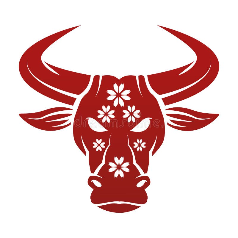 Chinese New Year 2021 Ox Silhouette Head with Floral Pattern Stock ...