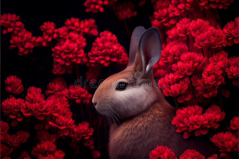 Chinese New Year 2023 Year of the Rabbit. Bunny Rabbit with Red Flowers ...