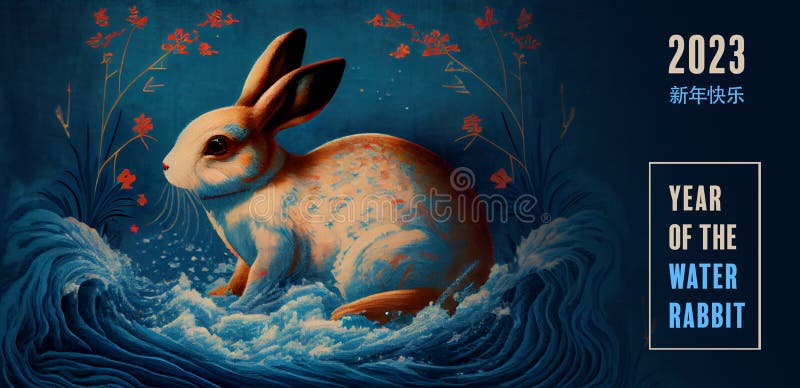 Chinese New Year 2023 Year of the Rabbit. Bunny Rabbit with Water ...