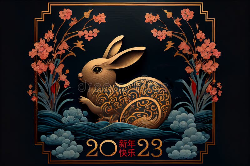 Chinese New Year 2023 Year of the Rabbit. Bunny Rabbit with Water ...