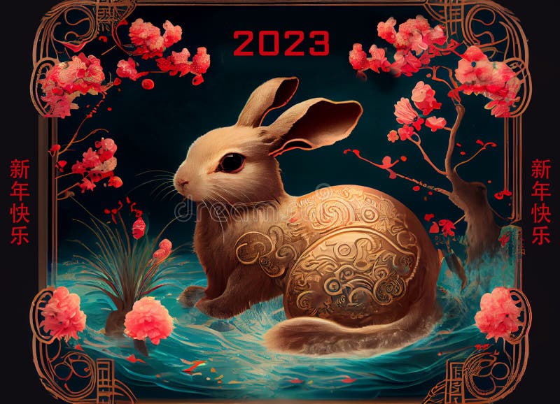 Chinese New Year 2023 Year of the Rabbit. Bunny Rabbit with Water ...